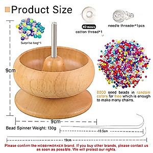hobbyworker The Upgrade Version Wooden Bead Spinner with 2 Pcs Big Needles,8000 Pcs Seed Beads and 1 Surprise Gift Pack for Jewelry Making Tools,Quickly Stringing Beads Tool