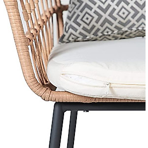 Fangflower Weather Patio Bistro Set, Outdoor Furniture Tempered Coffee Table, and Wicker Chairs for Garden, Balcony, Yard Poolside, White