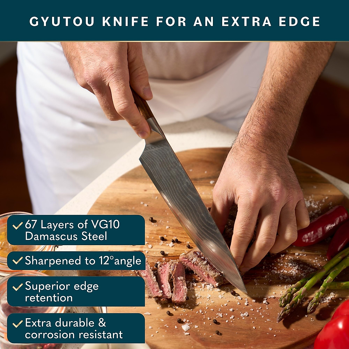 Home Hero 2 Pcs Japanese Knife Collection with Sheath - VG10 Damascus Steel Triple Rivet Kitchen Knife - Ultra Sharp 67 Layers Damascus Knife with Ergonomic Rosewood Handle (8 Inch Chef Knife)