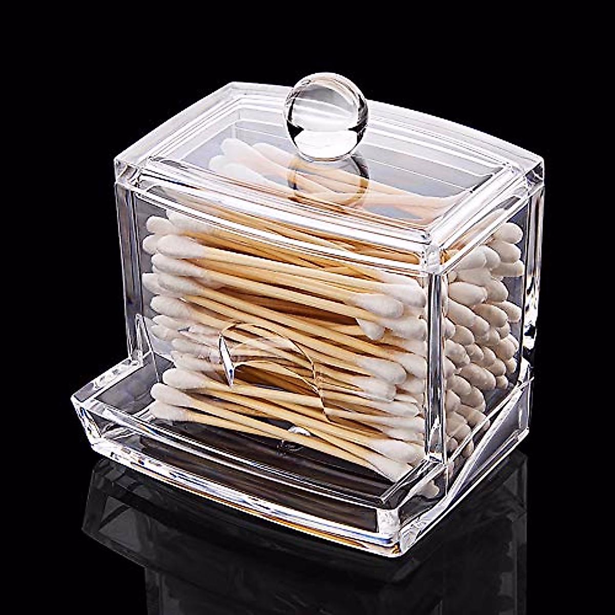 HZLHZYY 4 Pack Swab Holder Canisters with Lid Cotton Ball Pad Jars Clear Q-Tips Dispenser Holder Bathroom Storage Containers for Cotton Swabs, Q-Tips, Make Up Pads, Cosmetics, Floss Pick, Bath Salts