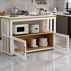 Commercial Workbench Kitchen Chopping Table Prep Table Floor-to-Ceiling Multi-Tier Organizer Shelf Glass Door Cabinet Kitchen Large Storage Table Metal Frame Sturdy and Stable