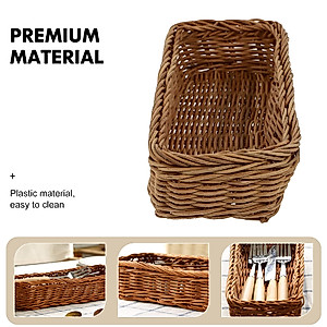 BESPORTBLE Wicker Cutlery Basket Rectangular Woven Baskets Bins Woven Forks Knives Spoons Storage Organizer Box Seagrass Basket for Silverware
