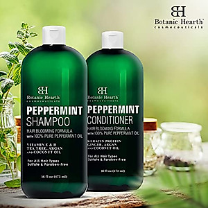 BOTANIC HEARTH Peppermint Oil Shampoo and Conditioner Set - Hair Blooming Formula with Keratin for Thinning Hair - Fights Hair Loss, Promotes Hair Growth-Sulfate Free for Men and Women - 16 fl oz x 2