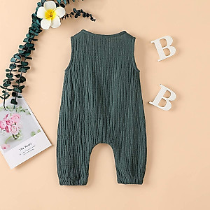 Arleysh Newborn Baby Girl Romper Jumpsuit Cotton Linen Sleeveless Ruffled Bodysuit Infant Summer Clothes Outfits (Green, 0-3 Months)