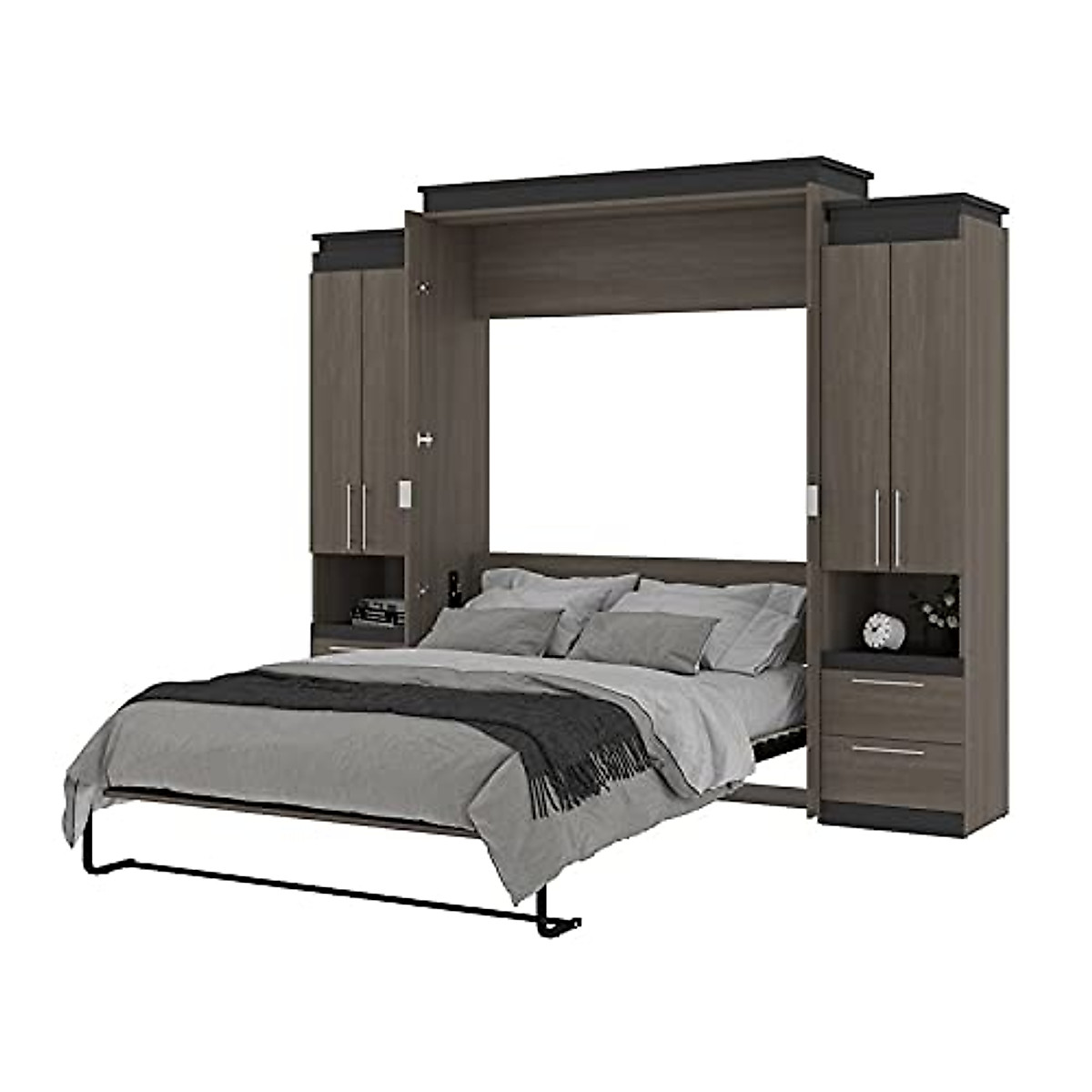 Atlin Designs 104" Queen Murphy Bed with 2 Storage Cabinets in Bark Gray