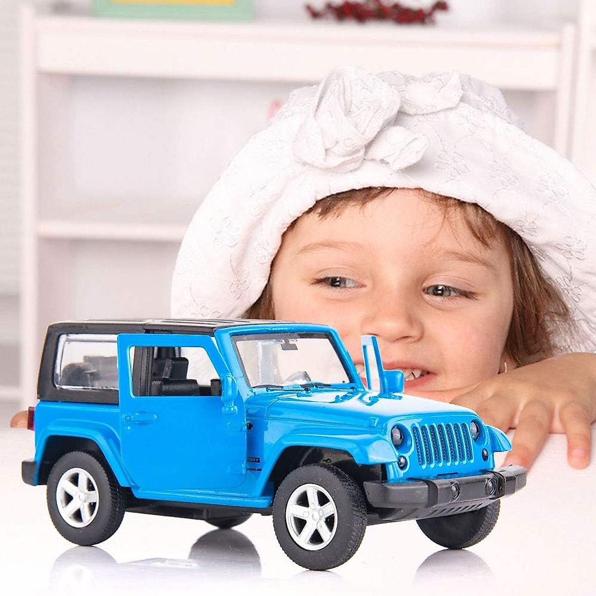 BDTCTK 1/42 Scale SUV Wrangler Car Model Toy Zinc Alloy Die-Cast Pull Back Vehicles Kid Toys for 4 5 6 Year Old Boy Girl Gift(Blue)