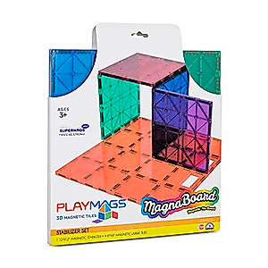 Playmags Super Durable Building Stabilizer Set, Great Add On to All Magnet Tiles Sets, Works with All Leading Brands 1-12"x12" & 4-6"x6" (Colors May Vary)