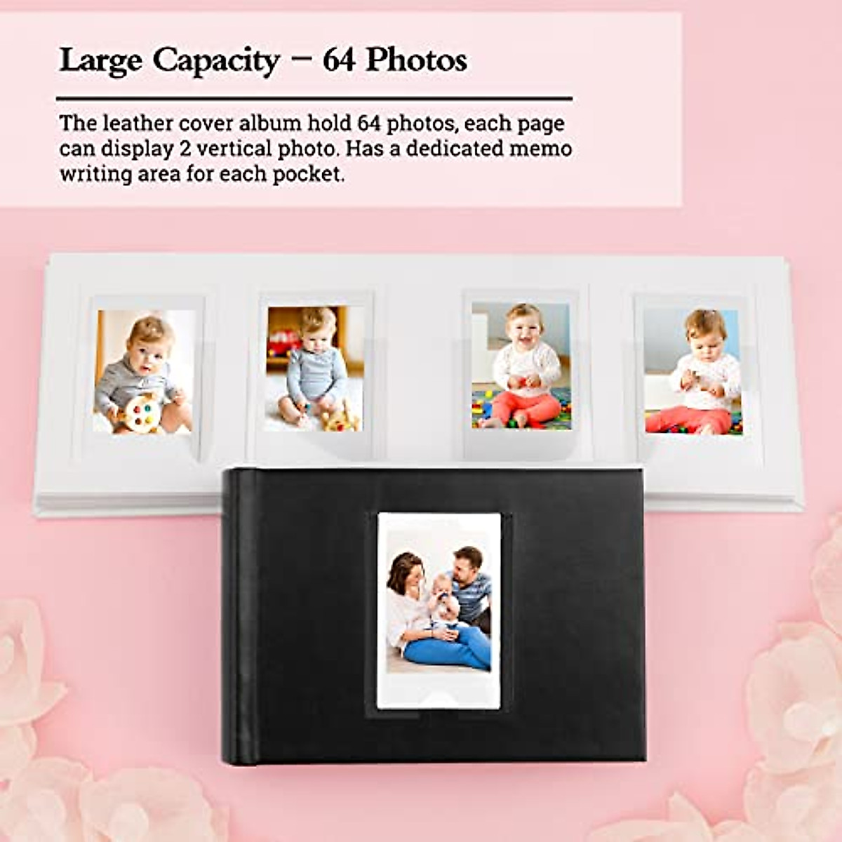 Photo Album with Writing Space for Fujifilm Instax Mini Camera, Polaroid Camera, 64 Pockets Instax Photo Album Polaroid Photo Albums Book for Fujifilm Instax Mini 11 9 8 40 Evo Instant Camera, Black
