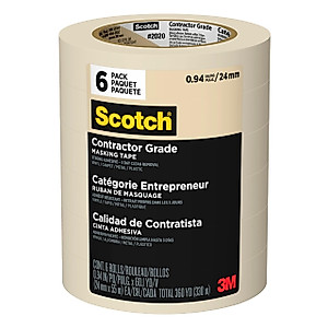 Scotch Contractor Grade Masking Tape, 0.94 inches by 60.1 yards (360 yards total), 2020, 6 Rolls