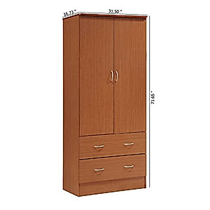 HODEDAH IMPORT- Two Door Wardrobe, with Two Drawers, and Hanging Rod, Cherry