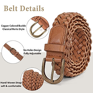WHIPPY Women Braided Belt Skinny Casual Soft Faux Leather Woven Belt for Jeans Pants,Brown,S