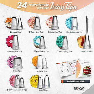 RFAQK 150PCs Cake Decorating Kit Baking Supplies Tools with Ebook and Booklet, 3in1 Cake Turntable for Decorating Cakes Cupcakes Cookies with Piping Bags and Tips Set, Leveler, Spatula & much more