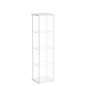 JT Glass Display Cabinet 4 Shelves with Door, Easy to Install, Solid Tempered Glass, Floor Standing Curio Bookshelf for Living Room Bedroom Office (White)