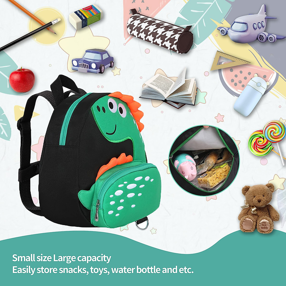 JIANBAO Dinosaur Toddler Backpacks with Leashes Anti Lost Wrist Link for 3 to 5 Years Kids Girls Boys Safety (Dinosaur, Black)