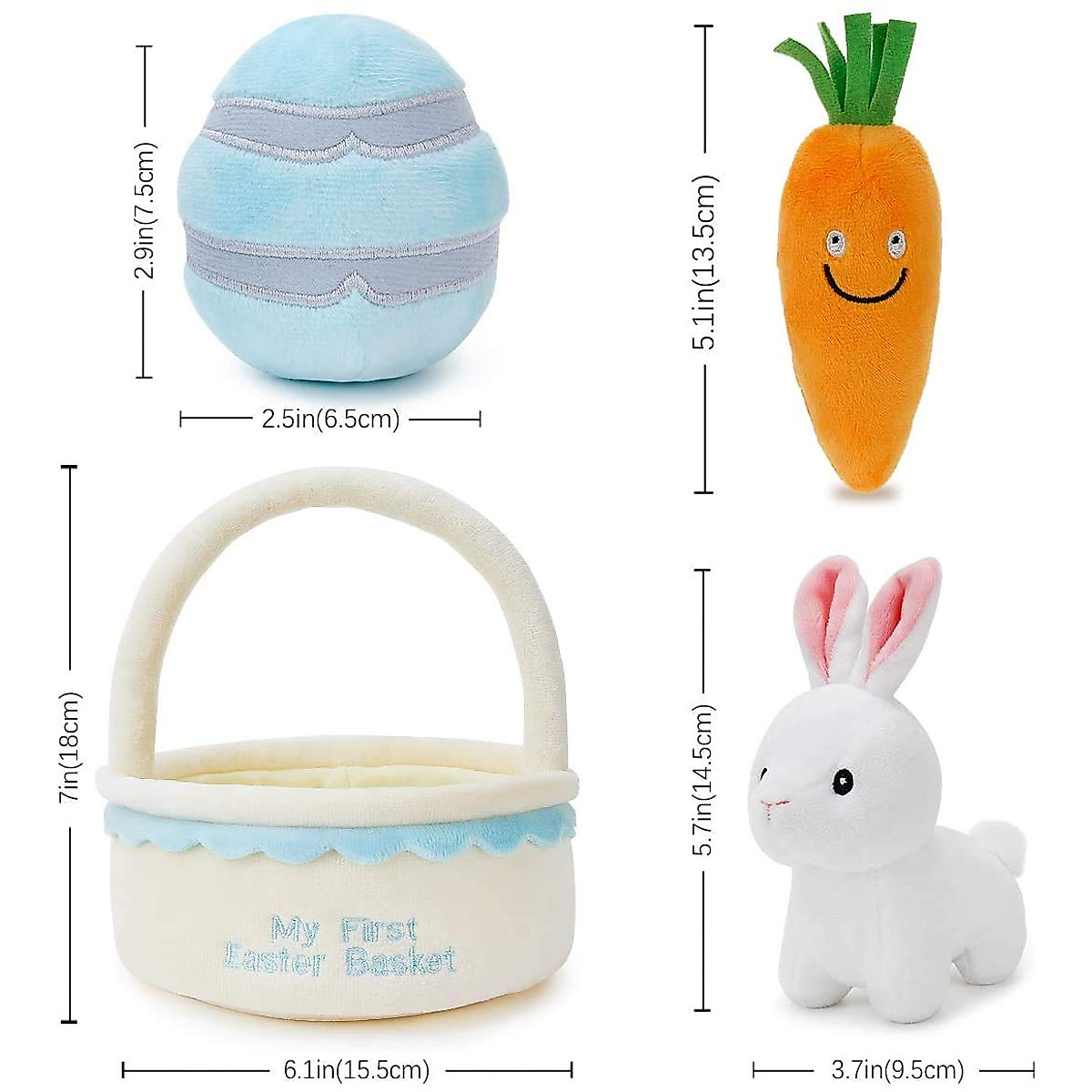 Baby's My First Easter Basket Playset Stuffed Plush Cartoon Bunny Toys Plush for Kids Boys Girls, 4 Pieces