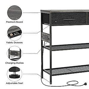 COTUBLR Console Table with Drawers and Outlets, Entryway Table with Storage Shelves, 39 inch Narrow Sofa Table for Living Room, Entry Table for Entryway, Hallway, Living Room Furniture, Grey Oak