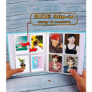 Mini Photo Album 208 Vertical Photos - Linen Cover, Photo Album Compatible with K-pop Photocards, Fujifilm Instax Mini Film 7s 8 9 11, Polaroid PIC 300, HP Sprocket, Blue