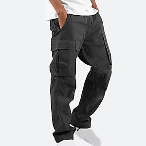 Aymnlox Cargo Pants for Men Baggy Big and Tall Linen Drawstring Sweatpants Casual Hiking Jogger Athletic Straight Pant Pocket