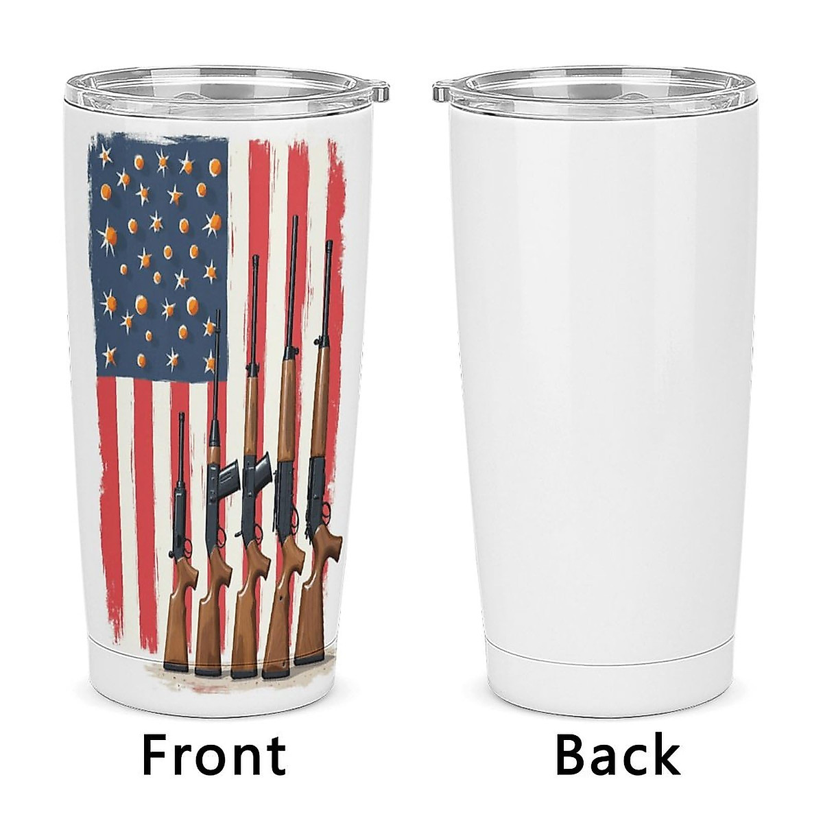America Flag with Assorted Rifles Gun 20 OZ Stainless Steel Tumbler Travel Car Coffee Mug with Straw Lid Cleaning Brush Coffee Tumbler Mug for Women Men