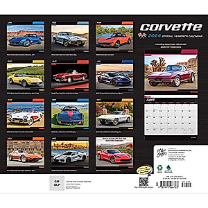 Corvette OFFICIAL | 2024 14 x 24 Inch Monthly Deluxe Wall Calendar | Sticker Sheet | StarGifts | Chevrolet Motor Muscle Car