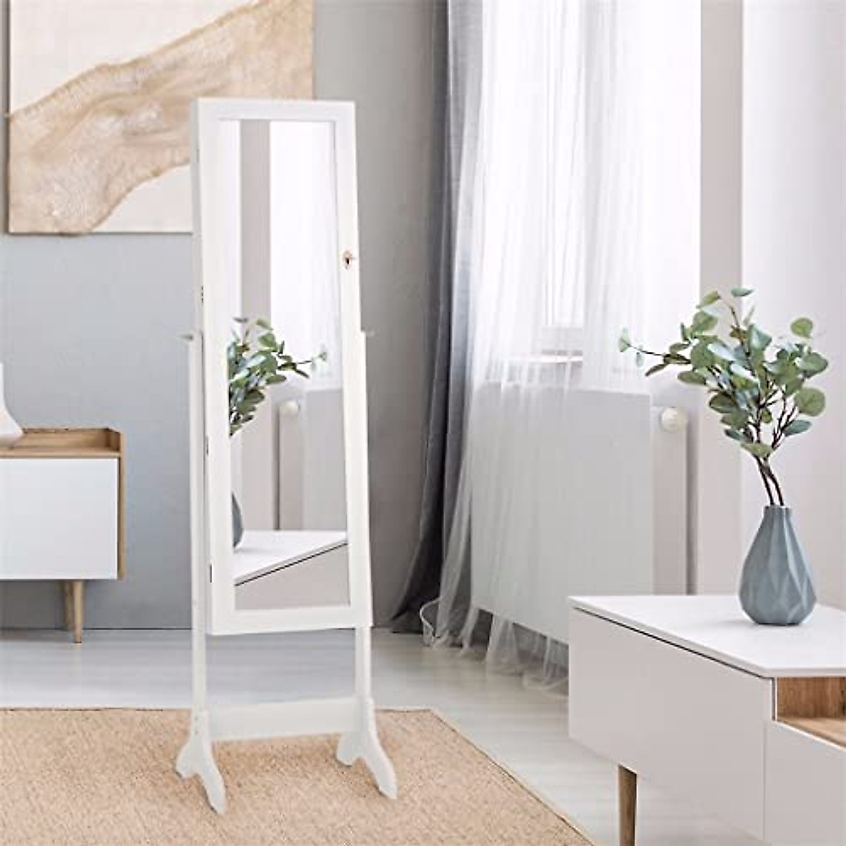 CZDYUF Lockable Jewelry Wardrobe Storage Organizer Box With Drawers White Home Furniture