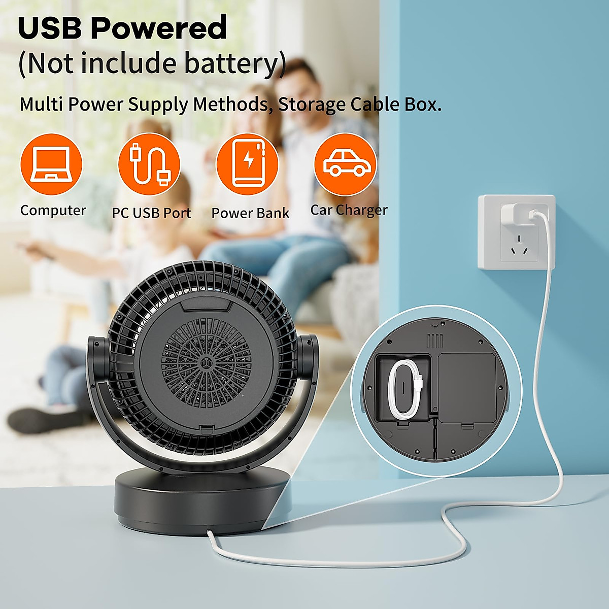 HandFan 9-Inch Air Circulator Fan with 110-Degree Tilt Head and 5 Speed Settings, Fans for Home Bedroom, 70ft Strong Airflow, Aroma Function, 5 Timer Settings Ultra Quiet (30 dB), Black(AC Power)