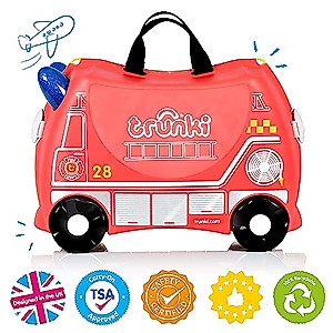 Trunki Kids Ride-On Suitcase & Toddler Carry-On Airplane Luggage for Children Aged 3-6 : Frank Fire Truck Red