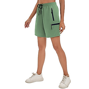 iChunhua Womens 7 Inch Inseam Athletic Shorts Water Resistant Quick Dry for Walking Travel Athletic Golf Bean Green L