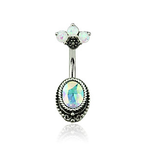 Pierced Owl 14G Stainless Steel Synthetic Opal Flower Petal Top Belly Button Ring