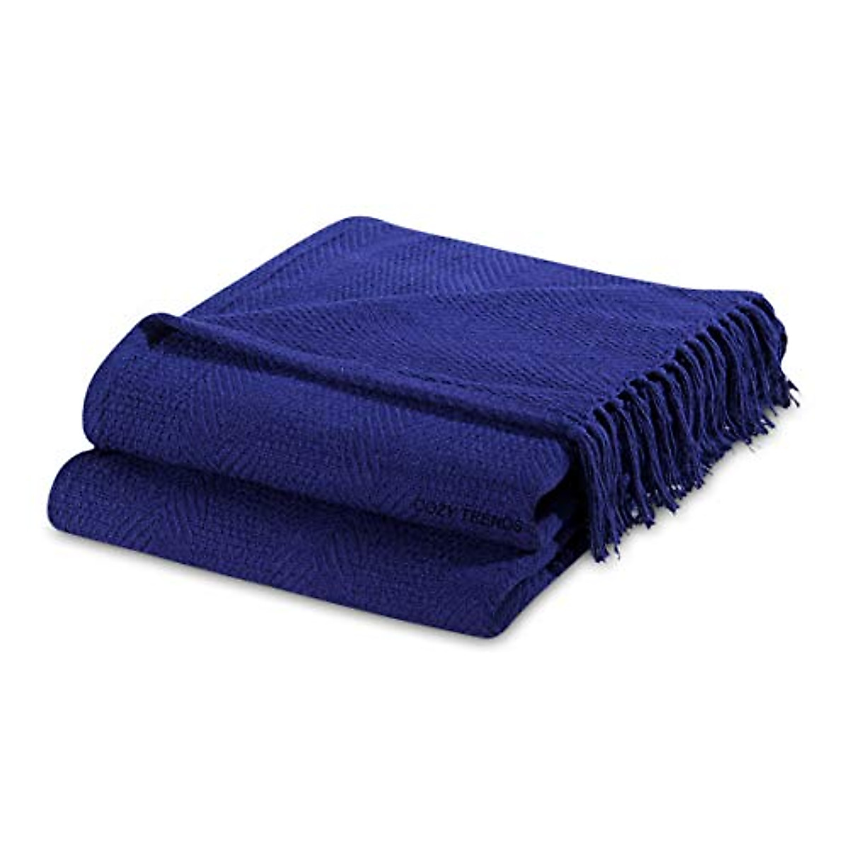 Luxurious Hand Woven Cozy Warm 100% Combed Cotton All Season Indoor Outdoor Light Weight Fade Resistant Couch Chair Bed Throw Blankets Batik 50x60 Inch Set of 2 (Navy)