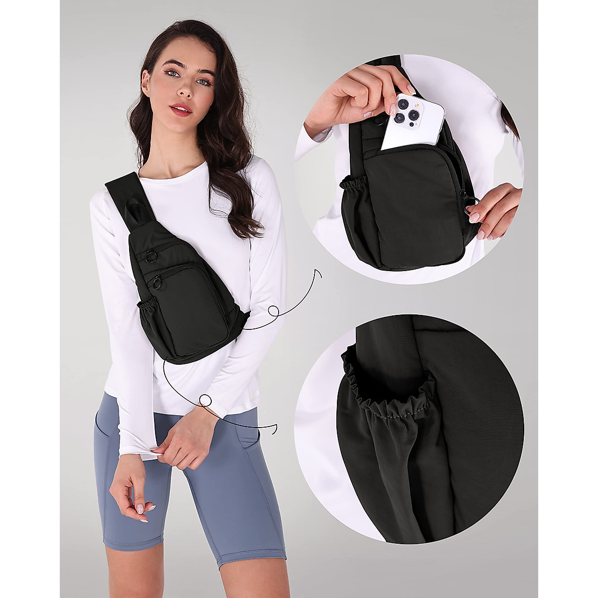 ODODOS Crossbody Sling Bag with Adjustable Straps Small Backpack Lightweight Daypack for Casual Hiking Outdoor Travel, Black