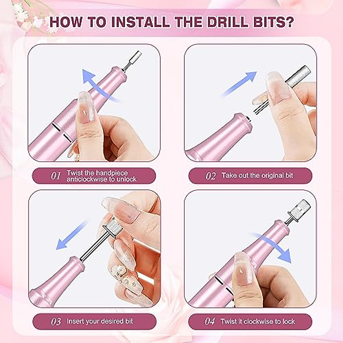 Professional Nail Drill Machine,Electric Acrylic Gel Nails Kit Portable E File 35000RPM Rechargeable Manicure Pedicure Polishing Shape Tools for Home and Salon (UV-501（Multicolor）)