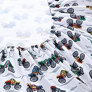 Poppy & Fritz Kids, Twin Sheet Set, Stain Resistant Kids Bedding, Soft & Cozy Toddler Bedding Set (Trucks Grey, Twin)