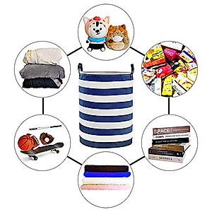 Large Nursery Laundry Basket, BigXwell 22 inch Tall Baby Laundry Basket Collapsible Hamper with Easy Carry Extended Sturdy Handles, Blue and White Thickened Canvas Kids Laundry Hamper for Storage