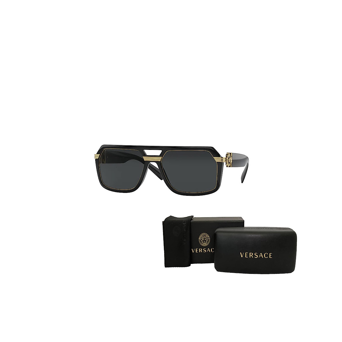Versace VE4399 GB/187 58MM Black/Dark Grey Square Sunglasses for Men + BUNDLE With Designer iWear Eyewear Kit