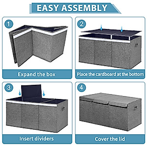 Hoyula Extra Large Fabric Toy Box Storage Container, Collapsible Sturdy Linen Organizer Chest with Lid Bins Basket for Kids, Nursery Room, Playroom, Closet, Dark Gray, 2 pack