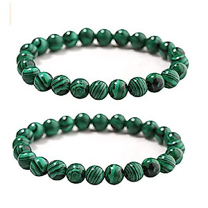 COLORFUL BLING Natural Malachite Bracelet Set, Handmade Gemstone Beaded Stretch Bracelets for Women Men Yoga Bracelet Natural Stone Crystal Beads Bracelets