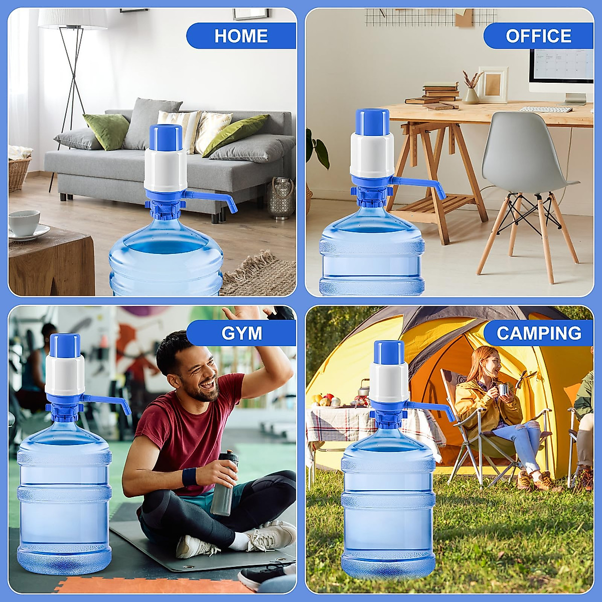 Manual Water Dispenser for 5 Gallon Bottle – Hand Press 5 Gallon Water Dispenser, Universal Fit for 2-5 Gallon Crown Top Jugs - 3 Tube Lengths, Protective Spout Cap, Cleaning Brush, BPA-Free