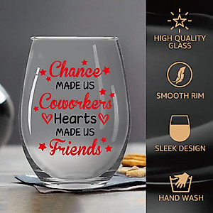 Pishovi Chance Made Us Coworkers Hearts Made Us Friends Wine Glass with Gift Box, Gift for Colleagues Leaving Employee Leaving Farewell Retirement Boss,Unique Gifts for Coworkers