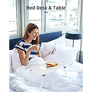 Folding Lap Desk, Ruxury Laptop Stand Bed, Breakfast Serving Tray, Portable & Lightweight Mini Table, Lap Tablet Desk for Sofa Couch Floor - White