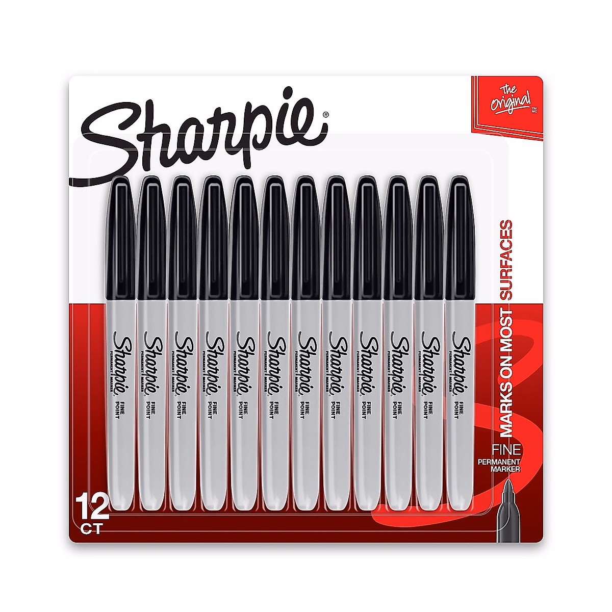 SHARPIE Permanent Markers, Fine Point, Black, 12 Count