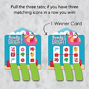 Big Dot of Happiness Tropical Christmas - Beach Santa Holiday Party Game Pickle Cards - Pull Tabs 3-in-a-Row - Set of 12