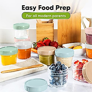 KeaBabies 6-Pack Glass Baby Food Containers - 4 oz Leak-Proof, Microwavable, Glass Baby Food Jars - Baby Food Storage Containers - Baby Bullet Jars with Lids, Freezer Safe (Musk Dusk)