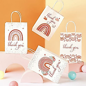 20 Pcs Rainbow Thank You Bags Boho Rainbow Thank Party Bags with Handles Goodie Treat Candy Paper Bags White Kraft Paper Bags Party Favor Bags for Wedding Birthday Baby Shower Party Favors