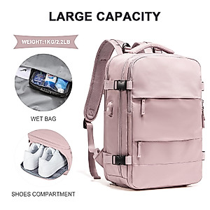 coowoz Large Travel Backpack For Women Men,Carry On Backpack Flight Approved,Hiking Backpack Waterproof Outdoor Rucksack Casual Daypack Fit 15.6 Inch Laptop Shoes Compartment (Pink Purple-L)