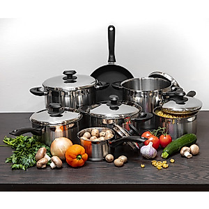 YBM Home Professional Chef’s 18/10 Stainless Steel Sauce Pot Covered Tri-Ply Capsule Base With Bakelite Handle, Terrific Mirror Silver, Induction Compatible - Black