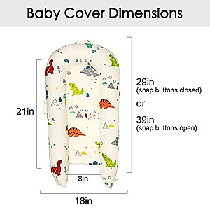 Baby Lounger Cover for Dockatot Deluxe + | Premium Quality Newborn Lounger Cover | 100% Cotton Hypoallergenic Extra Cover [Fits Deluxe+] (Cover Only) (Dino)