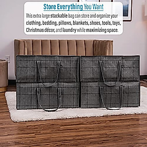 VENO 4 Pack Heavy Duty Extra Large Storage Bag, Moving Bag, Clothes Organizer, for Blanket, Comforter, Bedroom Closet, Dorm Room Essentials, Moving Supplies, Storage Tote, Reusable and Sustainable (BLK Windowpane - Set of 4)…