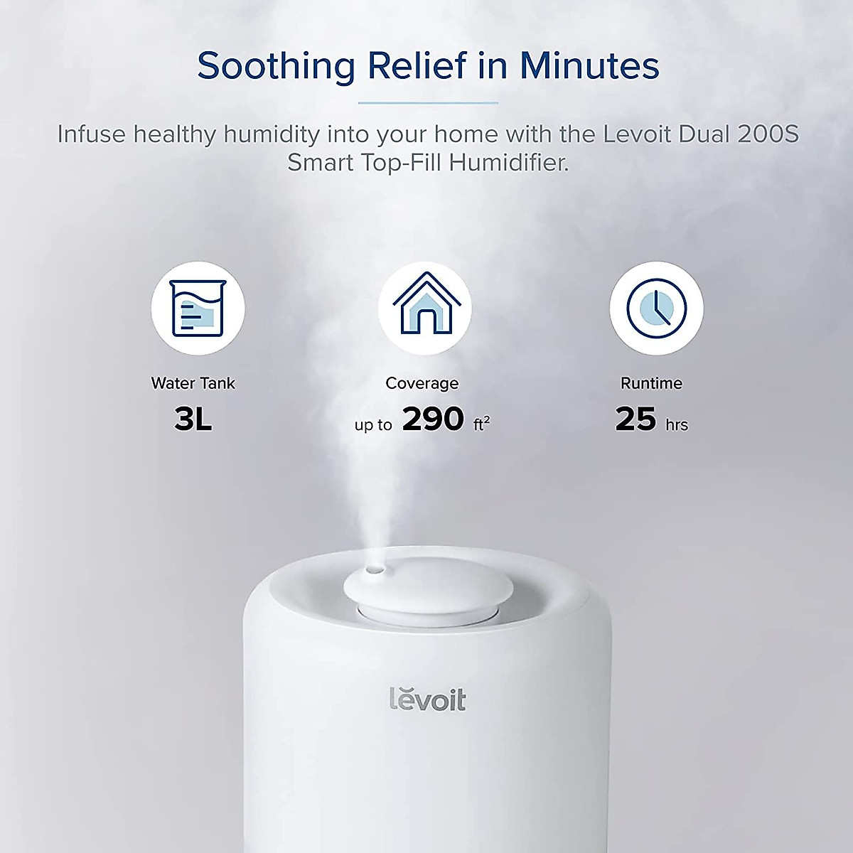 LEVOIT Humidifiers for Bedroom Large Room, 3L Cool Mist Top Fill Oil Diffuser & LEVOIT Smart Cool Mist Humidifiers for Bedroom, Top Fill Essential Oil Diffuser with Sensor