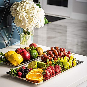 Colleta Home Silver Hammered Trays - Silver Serving Trays and Platters - Appetizer Tray - Chrome Platters (2 Pack Rectangle Platters)